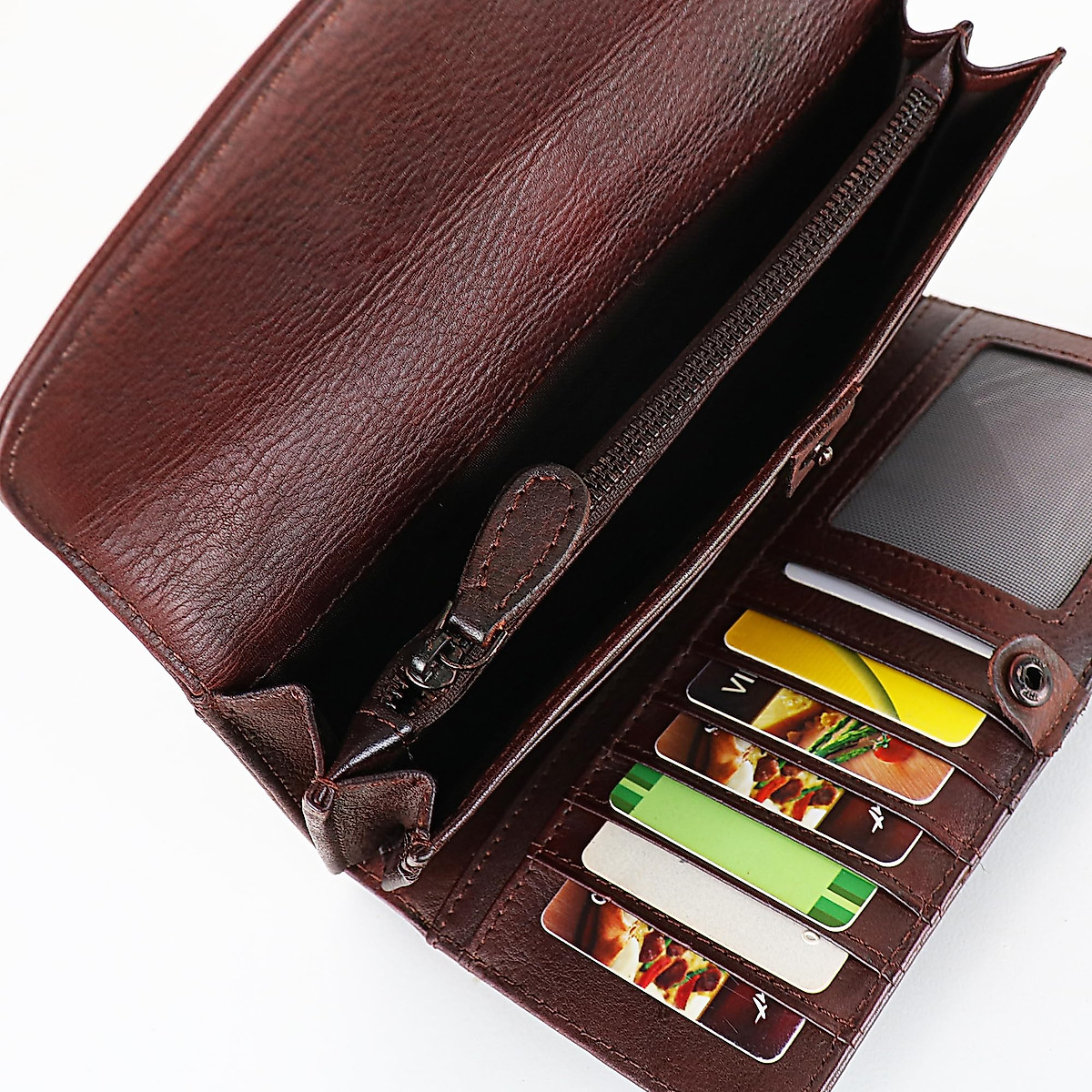 ORIREAL Women's Wallet Genuine Leather Wallet for Ladies Large Capacity Hand-Crafted Wallet Card Holder Purse (Coffee)