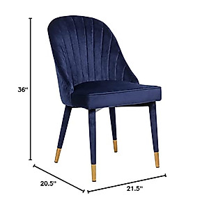 Meridian Furniture Belle Collection Velvet Upholstered Dining Chair with Curved Channel Tufted Back, 20.5" W x 21.5" D x 36" H, Navy