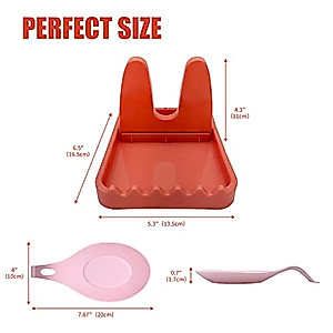 LSVGOE 2 Pack Multiple Utensil Spoon Rest for Kitchen Counter, Spoon Holder for Stove Top with Lid Holder and Grill Spoon Holder for Spatula, Ladle, Tongs and Cooking Accessories (Pink-2 Set)