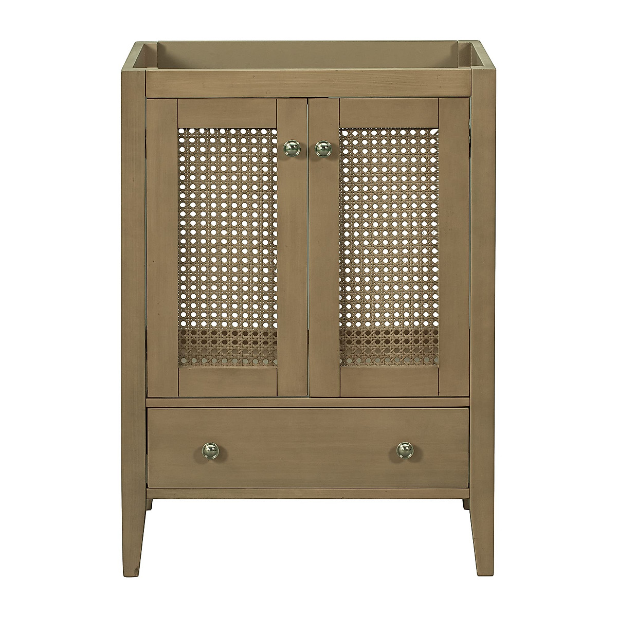 PULLAFUN 24" Bathroom Vanity Without Sink, Base Only, Rattan Cabinet with Doors and Drawer, Solid Frame and MDF Board, Natural