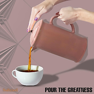 French Press Coffee Maker Stoneware Vintage Cafetiere 34 Ounces Insulated Heat Retention Dishwasher Safe (Pink)