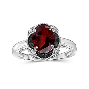 JEWELEXCESS 2.20 CTW Garnet & Accent Black and White Diamonds Ring in Sterling Silver