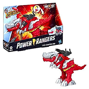 Power Rangers Battle Attackers Dino Fury T-Rex Champion Zord Electronic Action Figure Toy for Kids Ages 4 and Up with Lights and Sounds