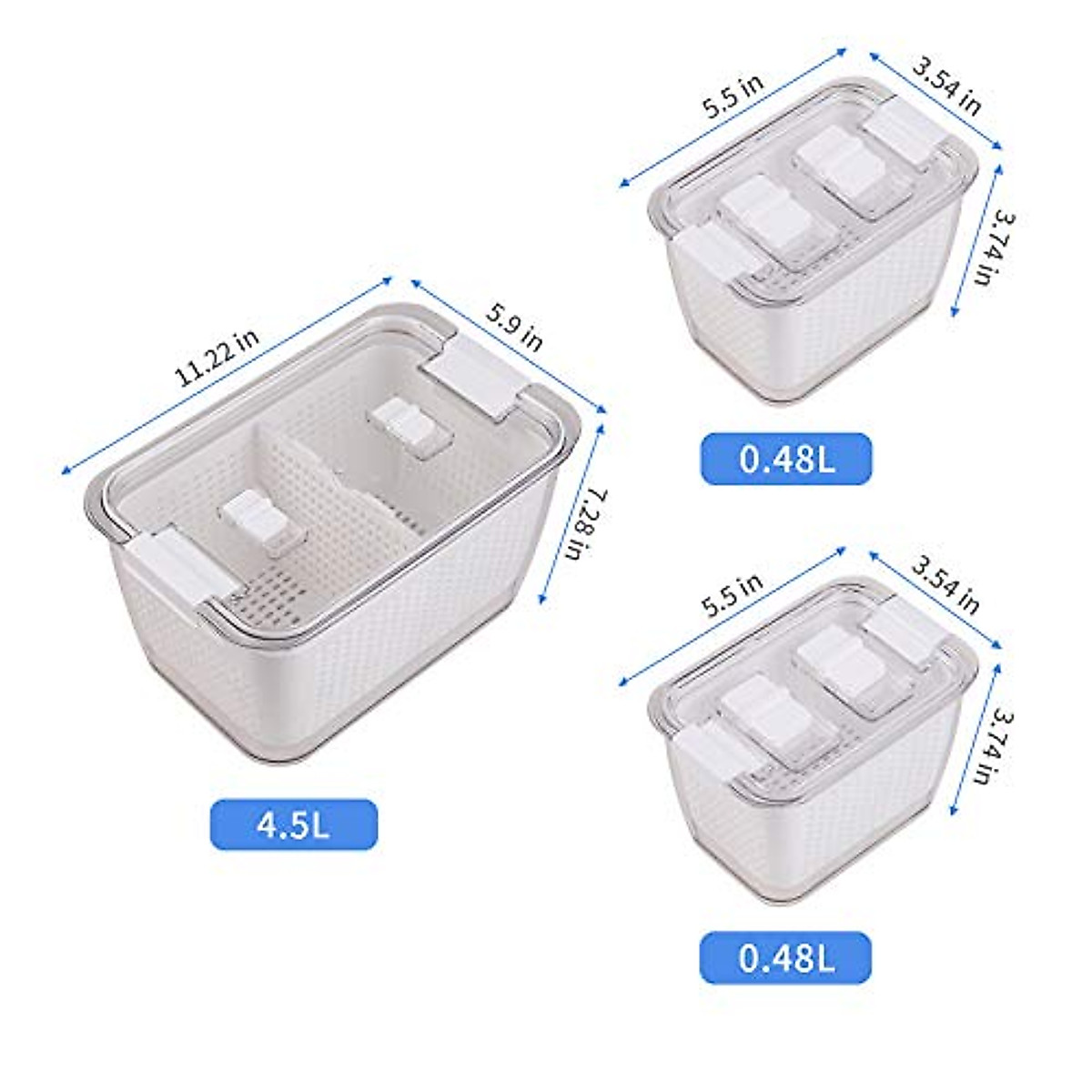 Fruit Containers for Fridge, 3 Pack Vegetable Fruit Container Storage, BELIBUY Fresh Produce Saver Containers BPA Free Fridge Food Storage Containers with Strainers and Vents, White