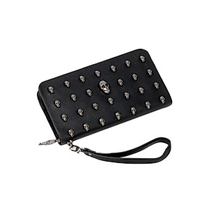 SHERCHPRY 1pc Handbag Medium Skull Purse Lether Cash Punk Pu for with Zippered Gothic Women Phone Clutch Vintage Black Zipper Holder Wristlet Wallets Travel Wallet Long Goth Wallet
