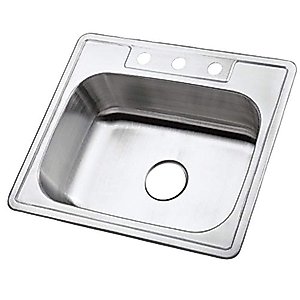 Kingston Brass Gourmetier GKTS2520 Self Rimming Single Bowl Kitchen Sink 3 Holes 25-Inch-Length by 22-Inch-Width by 6-Inch-Depth, 22 Gauge, Brushed Stainless Steel