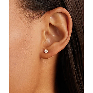 Kainier 5 Pairs 14K Gold Plated Stud Earrings Set Simulated Diamond Earrings Cubic Zirconia (CZ) Ear Stud for Women Hypoallergenic 3-7mm