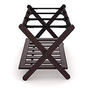 Stony Edge folding luggage rack for guest room Perfect sized 26.75”x16”x22.25” with Extra Shelf Storage - Suitable for Luggage, Suitcase and Shoes (Espresso)