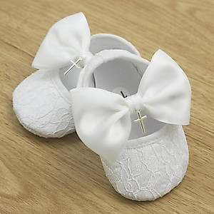 Nihao Baby Girl Baptism Shoes for Baby Girl Newborn A-2-white Shoes Lace Mary-Jane-Flats 0-3 Months