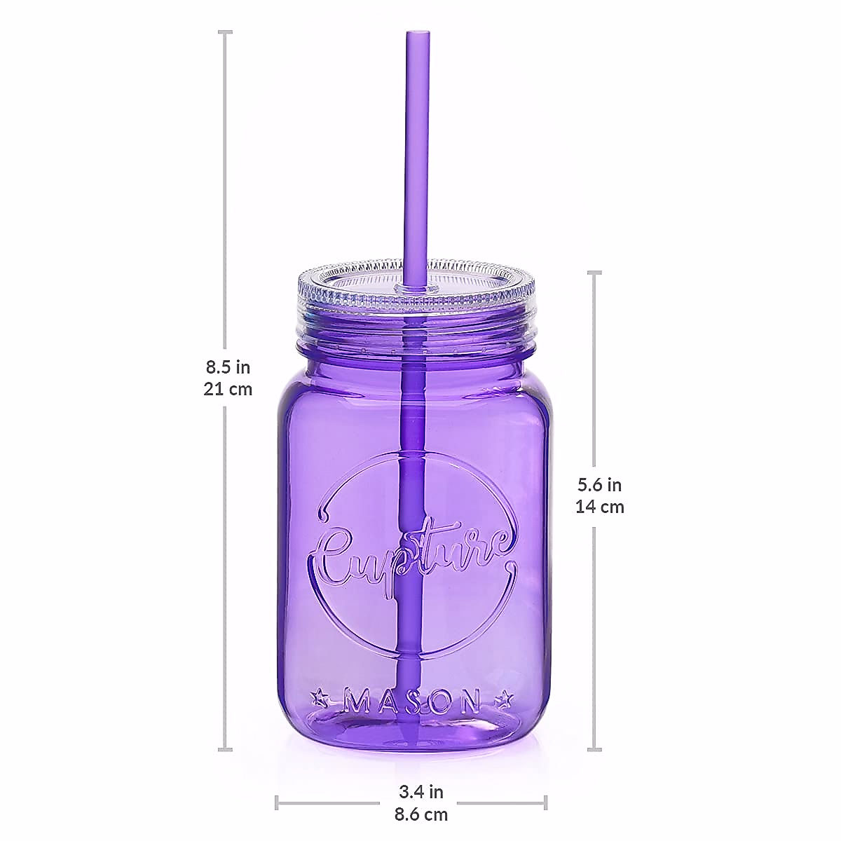 Cupture Acrylic Mason Jar Tumbler Mugs with Lids & Straws - 20 oz, 6 Pack (Cool Lagoon)