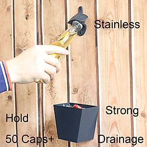 HAIICEN Black Bottle Cap Opener Wall Mounted Beer Opener with Cap Catcher Stainless Drained Outdoor (Pack of 2)