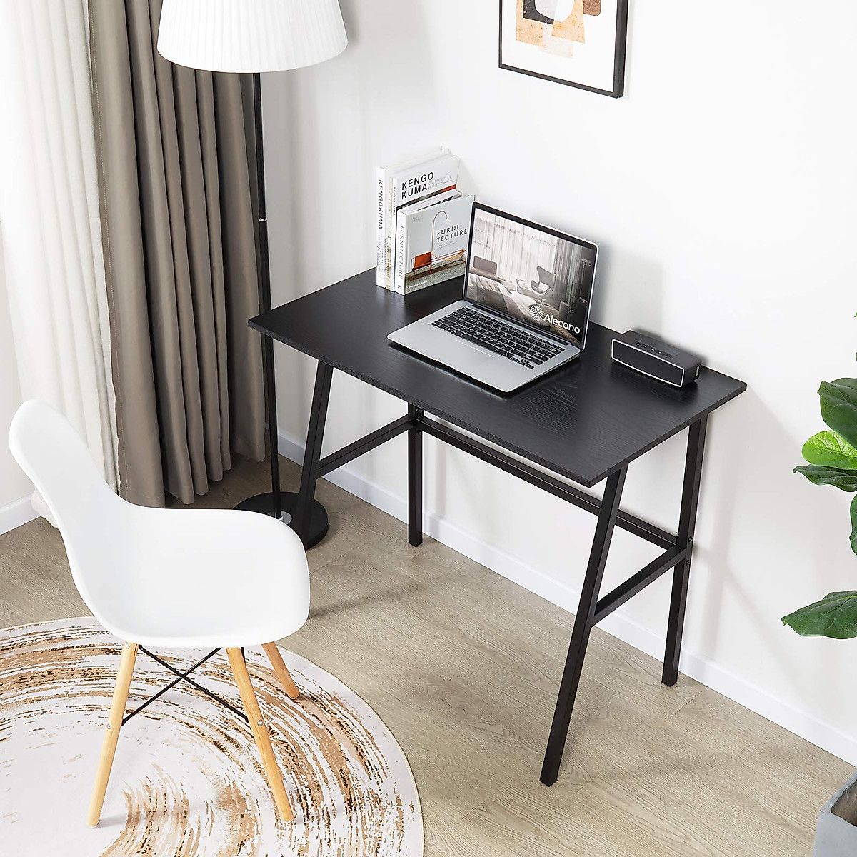 Alecono Small Computer Desk 35'' Kids Writing Desk for Small Space Simple Home Workstation Office Tiny Desk Student Study PC Gaming Table with Metal Frame for Bedroom, Black (X002EYTOCB)