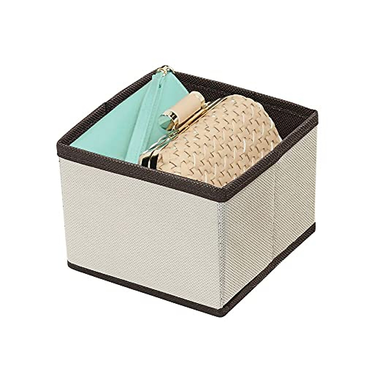 mDesign Rectangular Soft Fabric Dresser Drawer and Closet Storage Organizer Bin for Lingerie, Bras, Socks, Leggings, Clothes, Jewelry, Scarves - Textured Print - 2 Pack - Cream/Espresso Brown