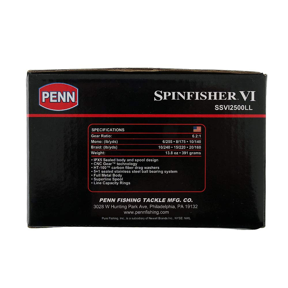 PENN Spinfisher VI Live Liner Spinning Inshore Fishing Reel, HT-100 Front Drag, Max of 15lb | 6.8kg, Built with Carbon Fiber Washers, 2500, Black Gold