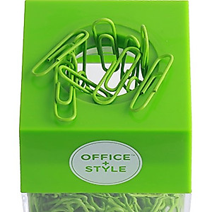 Office Style Paper Clip Dispenser with Magnetic lid, 200 Paper Clips, Green (OS-200PCGREEN)