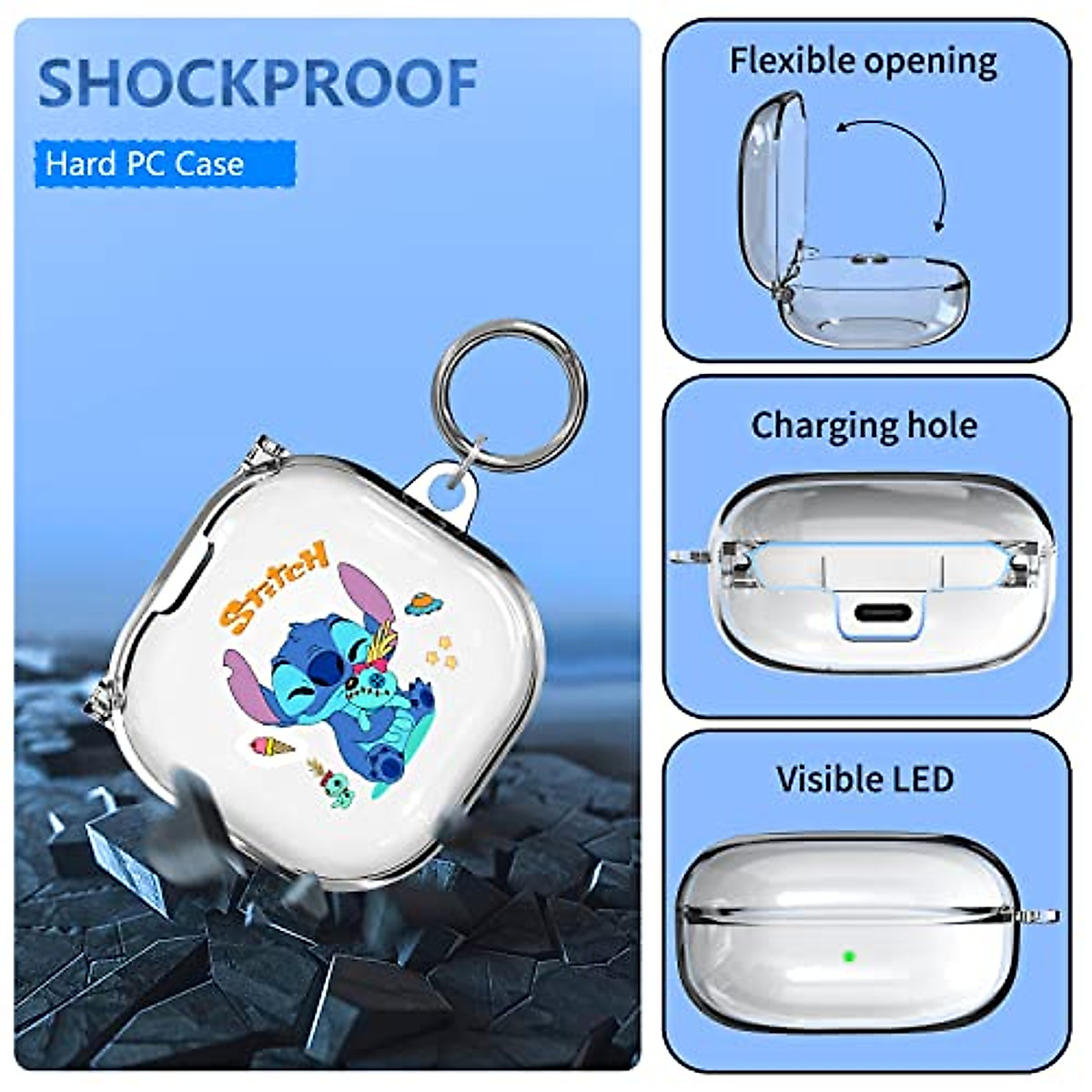 TOLUOHU Stich Case for Samsung Galaxy Buds2 pro(2022)/Galaxy Buds2(2022)/Galaxy Buds Live(2020)/Galaxy Buds Pro(2021), Hard PC Shockproof Protective Cover with Keychain Lanyard…