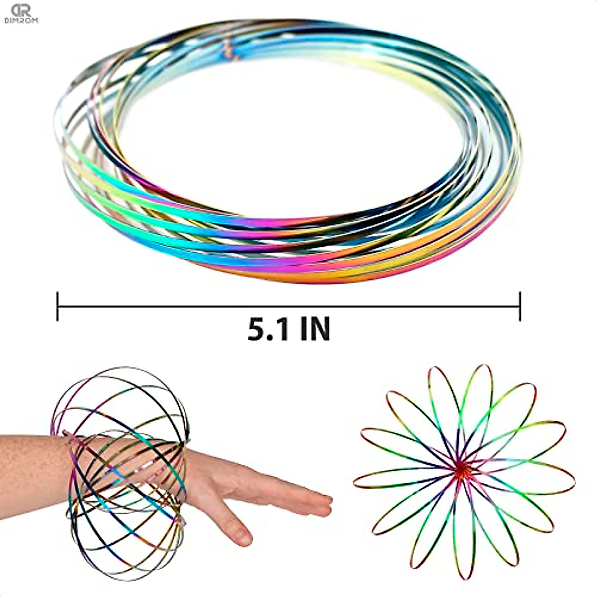 Flow Ring Spinner Ring Arm Toy - Magic Ring Game for Kids Arm Bracelet Kinetic Spiral Flow Ring Spring Toy - 3D Roll Rings Arm Slinky Metal Toy Stainless Ring - Infinity Loop Rainbow Kinetic Flow Ring