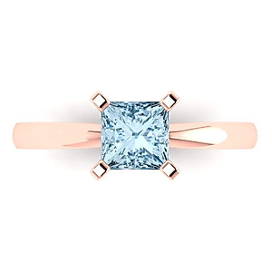 1.0 Carat Princess cut Custom Engraving Solitaire Aquamarine Blue faux Diamond Engagement Everlasting Ring 14k Rose Gold 7