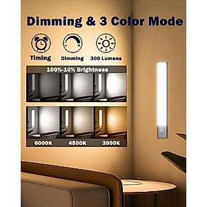 LAJOSO 64 LED Under Cabinet Lights Motion Sensor, 3 Color Kitchen Counter Lighting Wireless, Rechargeable Closet Lights Remote, Dimmable Night Light for Shelf Pantry Stair Hallway 3Pack