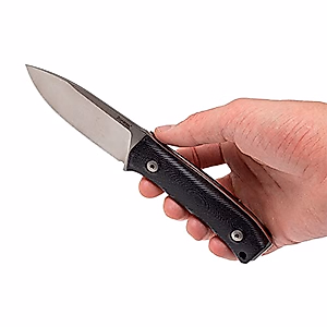 LionSTEEL M4 Fixed Blade Camping and Outdoor Knife, M390 Steel Hollow Grind Drop Point Blade, Black G10 Handle, Includes Double Stitched Leather Sheath