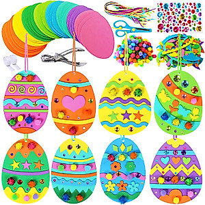 Winlyn 32 Sets Easter Egg Ornaments Decoration DIY Easter Craft Kits Assorted Foam Easter Egg Ornaments Easter Foam Stickers for Kids Party Favors Easter Spring Classroom Activity Art Project