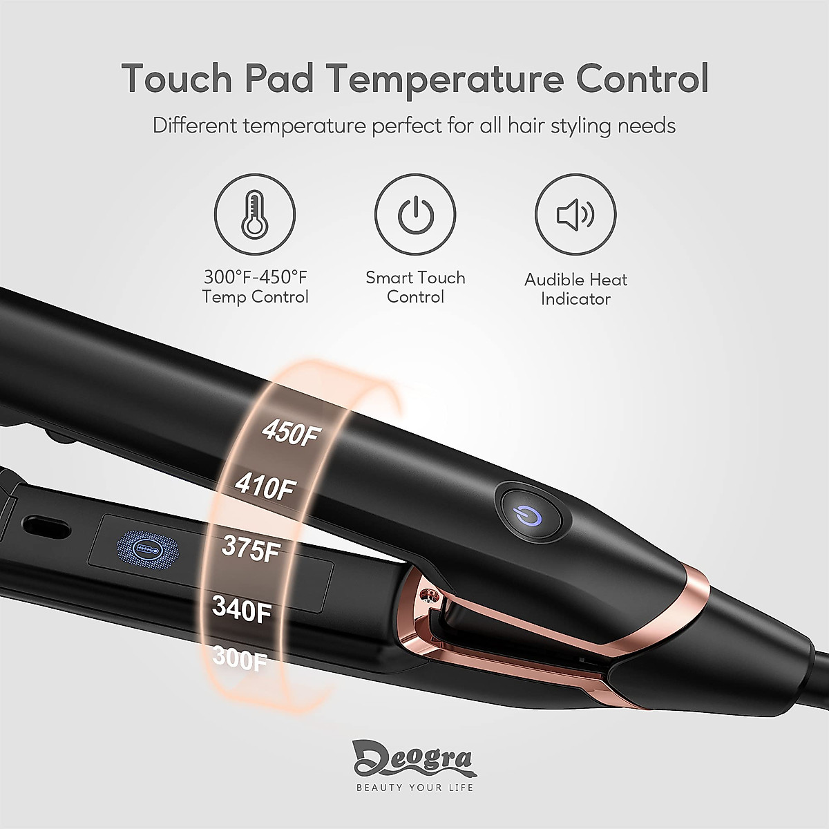 Deogra Titanium Hair Straightener and Curling Iron 2 in 1 for Women, Touch Control, with Travel Pouch, 1 Inch, Black