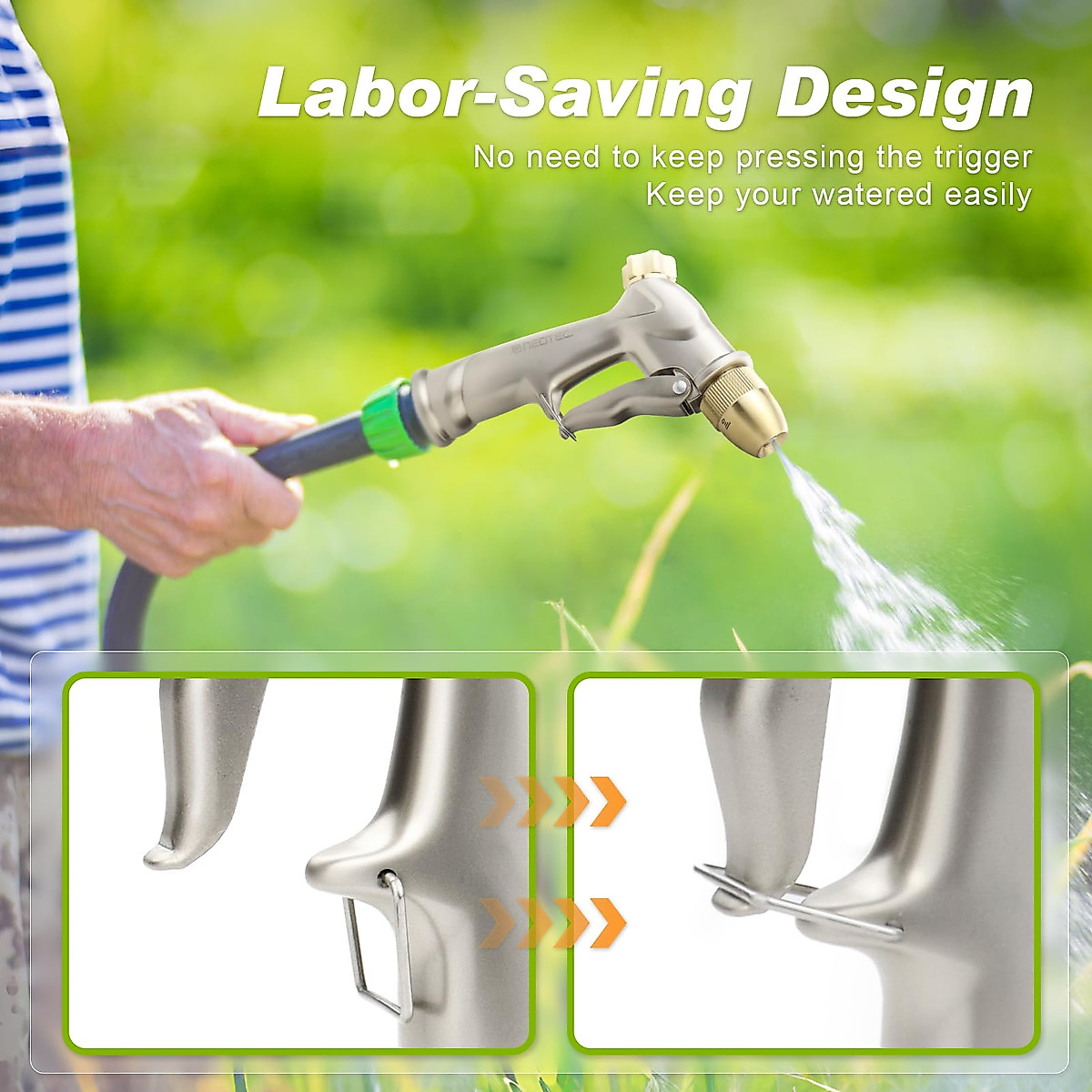 Garden Hose Nozzle, Upgrade 100% Heavy Duty Metal High Pressure Water Hose Nozzle with 4 Spray Patterns Rotating for Outdoor Lawn & Garden Watering, Car & Pet Washing