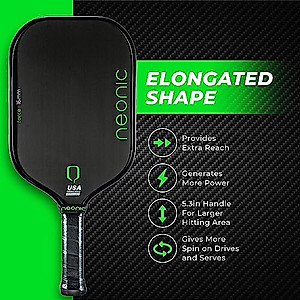 Neonic Force 16mm Carbon Fiber Pickleball Paddle, Thermoformed Elongated Professional Paddle with Foam Injection Unibody