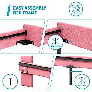 CECER Twin Size Bed Frame for Kids, Upholstered Platform in Linen Fabric, Strong Frame and Sturdy Slats Support, No Box Spring Needed, Easy Assembly (Princess, Twin)