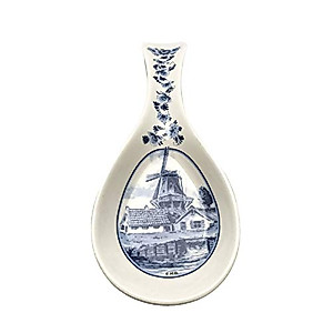 E.H.G - Decorative Ceramic Spoon Rest for Stove Top | Blue & White Windmill Kitchen Essentials | Traditional Kitchen Utensil Holder | Dimensions: 1x3.5x10 Inches.