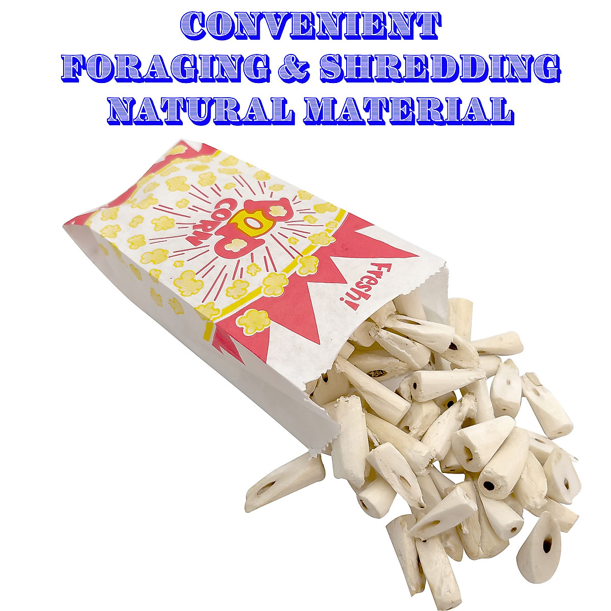 Mandarin Bird Toys by M&M 5112 Sola Popcorn Shredder - Handmade Super Shreddy Bird Toy, Food Grade Popcorn Bag, Natural Sola Wood Pops, Easy to Shred and Forage, Great for Small to Med Size Pet Birds