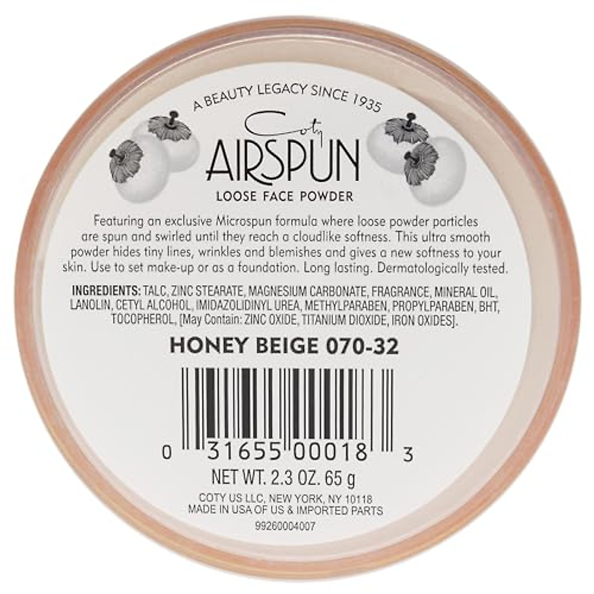 Coty Airspun Loose Face Powder 2.3 Ounce Honey Beige Light Peach Tone Loose Face Powder, for Setting or Foundation, Lightweight, Long Lasting, Pack of 1