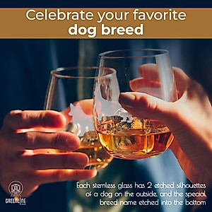 Corgi Stemless Wine Glasses (Set of 2) | Unique Gift for Dog Lovers | Hand Etched with Breed Name on Bottom