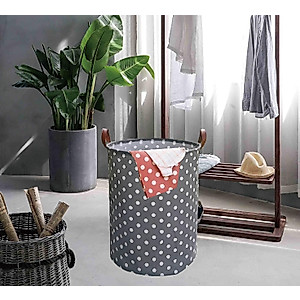 SANTIGHU Large Laundry Basket, Waterproof Laundry Hamper, Collapsible Canvas Basket for Kids Room,Toy Organizer, Home Decor, Nursery Hamper (Black Dot)