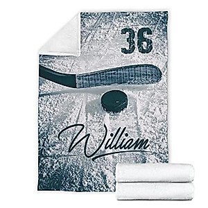 OhaPrints Blue Ice Hockey Blanket Hockey Stick and Puck Soft Sherpa Throw Blankets Cozy Fuzzy Fleece Throws for Tv Sofa Couch Comfy Fluffy Blanket 30X40 50X60 60X80