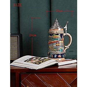 HAUCOZE Beer Stein Mug German Landmark Stanley Drinking Mug with Lid for Man 0.6 Liter