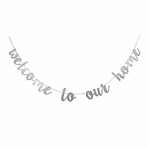 StarsGarden Silver Glitter Welcome to Our Home Banner for Housewarming Patriotic Military Decoration Family Party Supplies Cursive Bunting Photo Booth Props Sign(Silver Welcome Home), SG-22N448