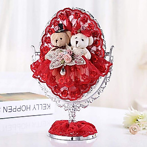 KONGZIR Led Makeup Mirror Makeup Mirror High Magnification Vanity Mirror, American Resin Retro Creative European Desktop Makeup Mirror Decorative Ornaments