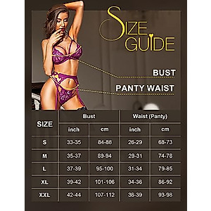 RSLOVE Lingerie for Women Lingerie Sets with Garter Belt 3 Piece Lace Teddy Babydoll Bodysuit Violet S