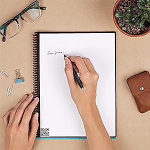 Rocketbook Smart Reusable Lined Eco-Friendly Notebook with 4 colored Pilot Frixion Pens, 1 Microfiber Cloth, & 1 Spay Bottle - Infinity Black Cover, Letter Size (8.5in x 11in)