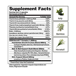 Snap Supplements Hair, Skin and Nails Vitamins, Support Hair Growth, Nourish Skin and Nails with Biotin, Collagen, Kelp, Bamboo and Other Vitamins, Radiant Skin, Strong Hair and Nails, 60 Capsules