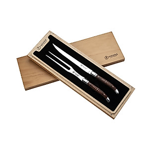 Laguiole California Carving Knife and Fork Set (11 inch) - Rosewood - Stainless Steel - Ergonomic Handles - Stored in a California Oakwood Gift Box