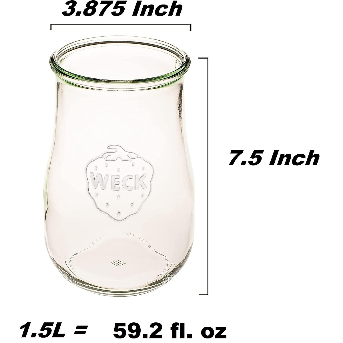 Weck Jars - Weck Tulip Jars 1.5 Litres - Sour Dough Starter Jars - Large Glass Jars for Sourdough - Starter Jar with Glass Lid - Tulip Jar with Wide Mouth - Suitable for Canning and Storage - (2 Jars)
