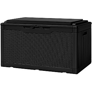 Greesum 100 Gallon Resin Deck Box Large Outdoor Storage with Cushions for Patio Furniture, Garden Tools, Pool Supplies, Weatherproof and UV Resistant, Lockable, Dark Black