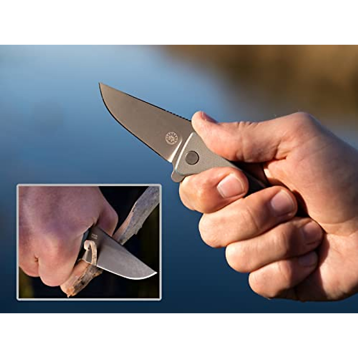 Off-Grid Knives - Baby Rhino - Legal Carry Heavy Duty Compact Folding Knife w. Sandvik 14C28N Blade Steel, Sky Gray G10 Scales, Deep Carry Left and Right Hand, Built Like A Tank