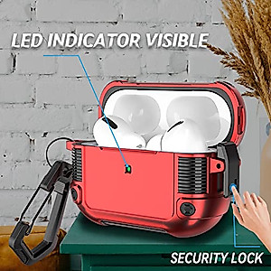Lopnord for Airpods Pro Case Cover with Lock Lid, Hard Protective Case for Apple AirPod Pro Case 1st Genration 2019, Rugged Case for AirPods Pro Case with Keychain Men Women [Front LED Visible]