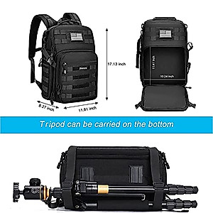 MOSISO Camera Backpack, DSLR/SLR/Mirrorless Photography Tactical Camera Bag Case with Tripod Holder & 15-16 inch Laptop Compartment Compatible with Canon/Nikon/Sony/DJI Mavic Drone, Black