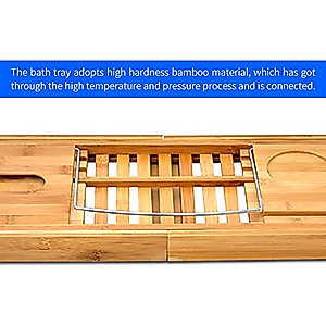 DDSKY Premium Bamboo Bathtub Caddy Tray Extendable Bath Tray Rack Bathtub Caddy Organizer with Wine Glass Holder, Book/Tablet Holder
