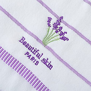 Pidada Hand Towels Set of 4 Lavender Floral Pattern 100% Cotton Soft Absorbent Decorative Towels for Bathroom 13.8 x 29.5 Inch (2 White 2 Purple)