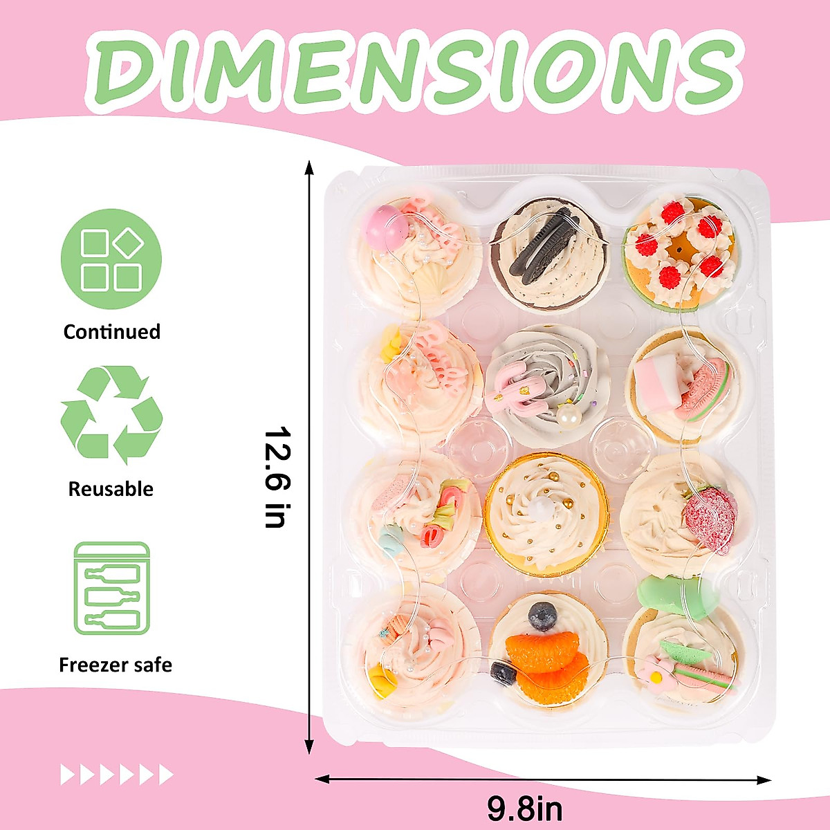 Moretoes Cupcake Containers(12 Pack x 15 Sets), 12.5 x 10 x 3.75 Cupcake Boxes, 15 Pack Cupcake Carrier Holders Plastic Cupcake Boxes with Detachable Lid for 180 Cupcakes